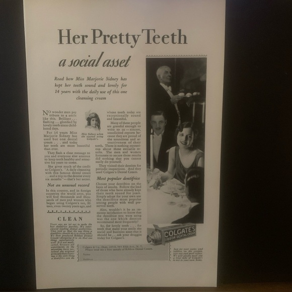Accents | Vintage 1928 Colgate Her Pretty Teeth A Social Asset Ad ...